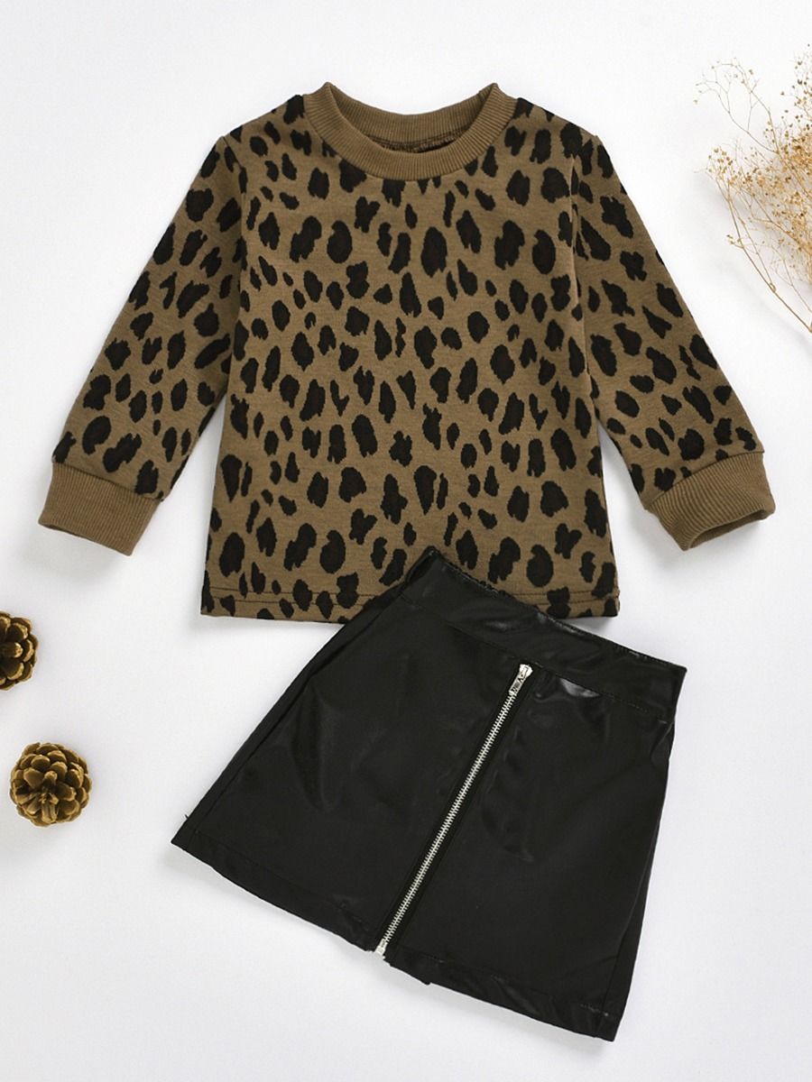Wholesale 2 Pieces Kid Girl Set Leopard Sweater Matchin