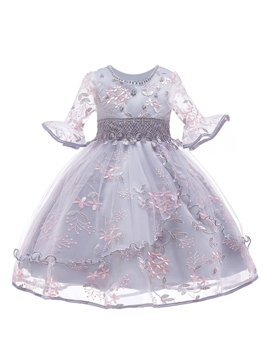 Wholesale Kid Girl Beaded Half Flared Sleeve Mesh Princ