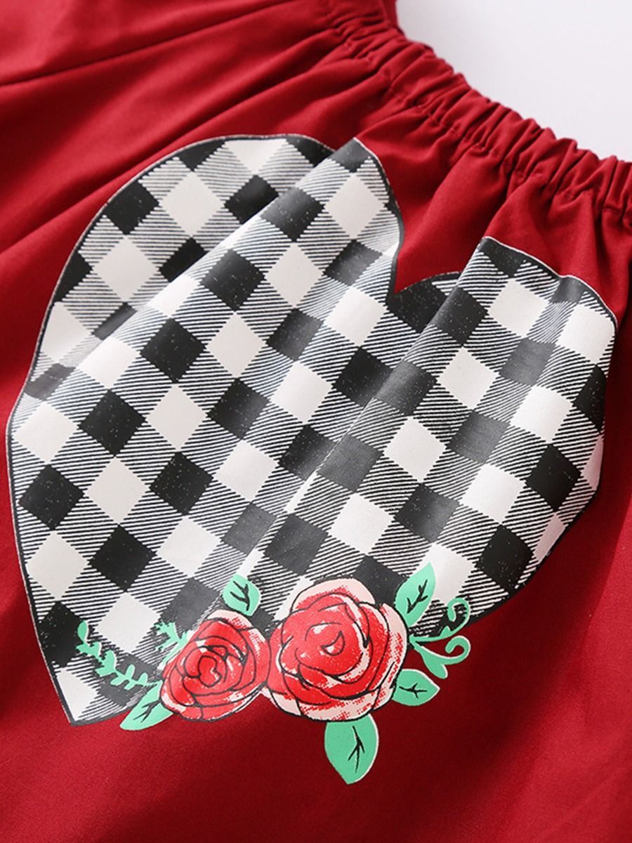 Wholesale 2 Pieces Kid Girl Checked Set Off Shoulder Lo