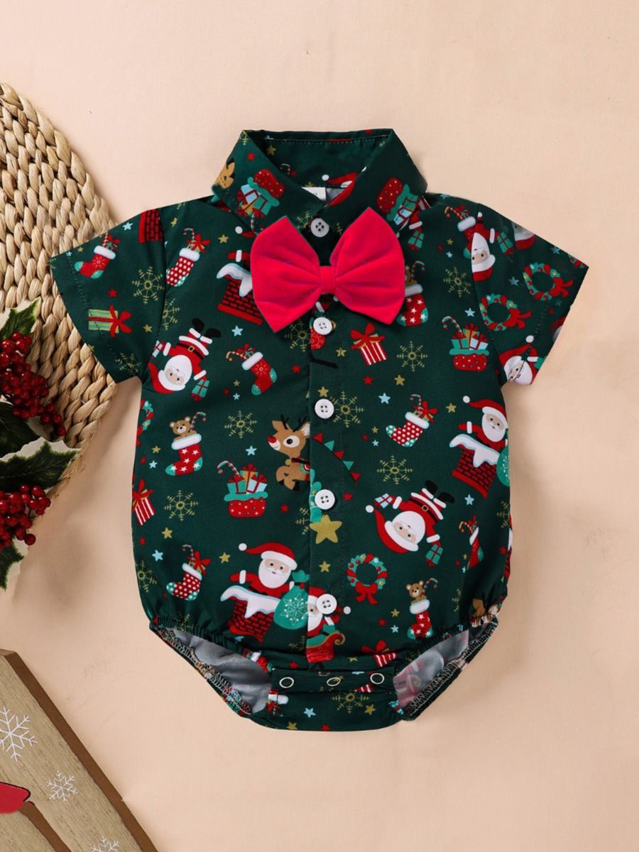 Wholesale Baby Boy Christmas Santa Bow Bodysuit 2010103