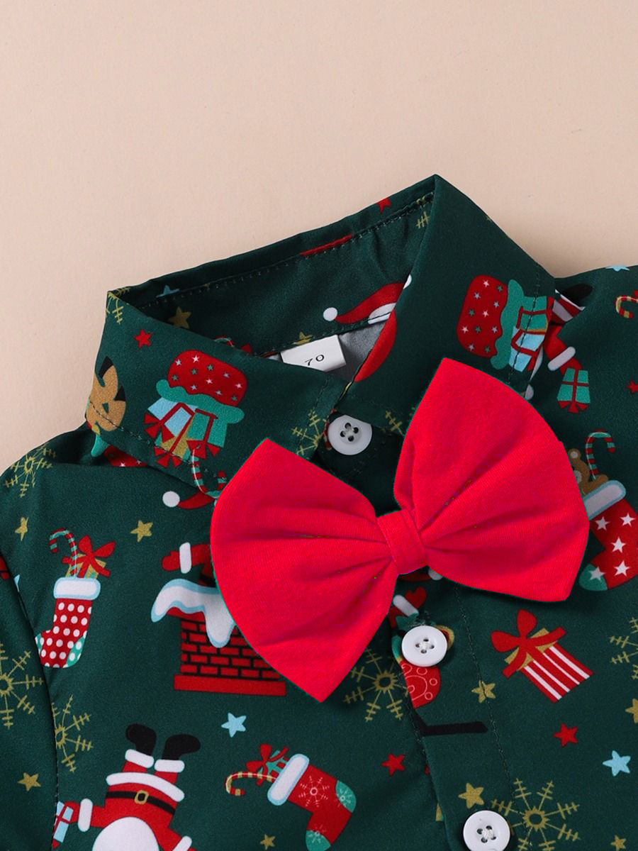 Wholesale Baby Boy Christmas Santa Bow Bodysuit 2010103