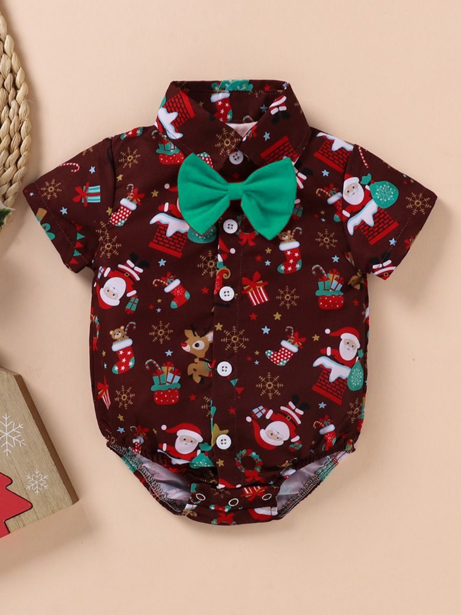 Wholesale Baby Boy Christmas Santa Bow Bodysuit 2010103