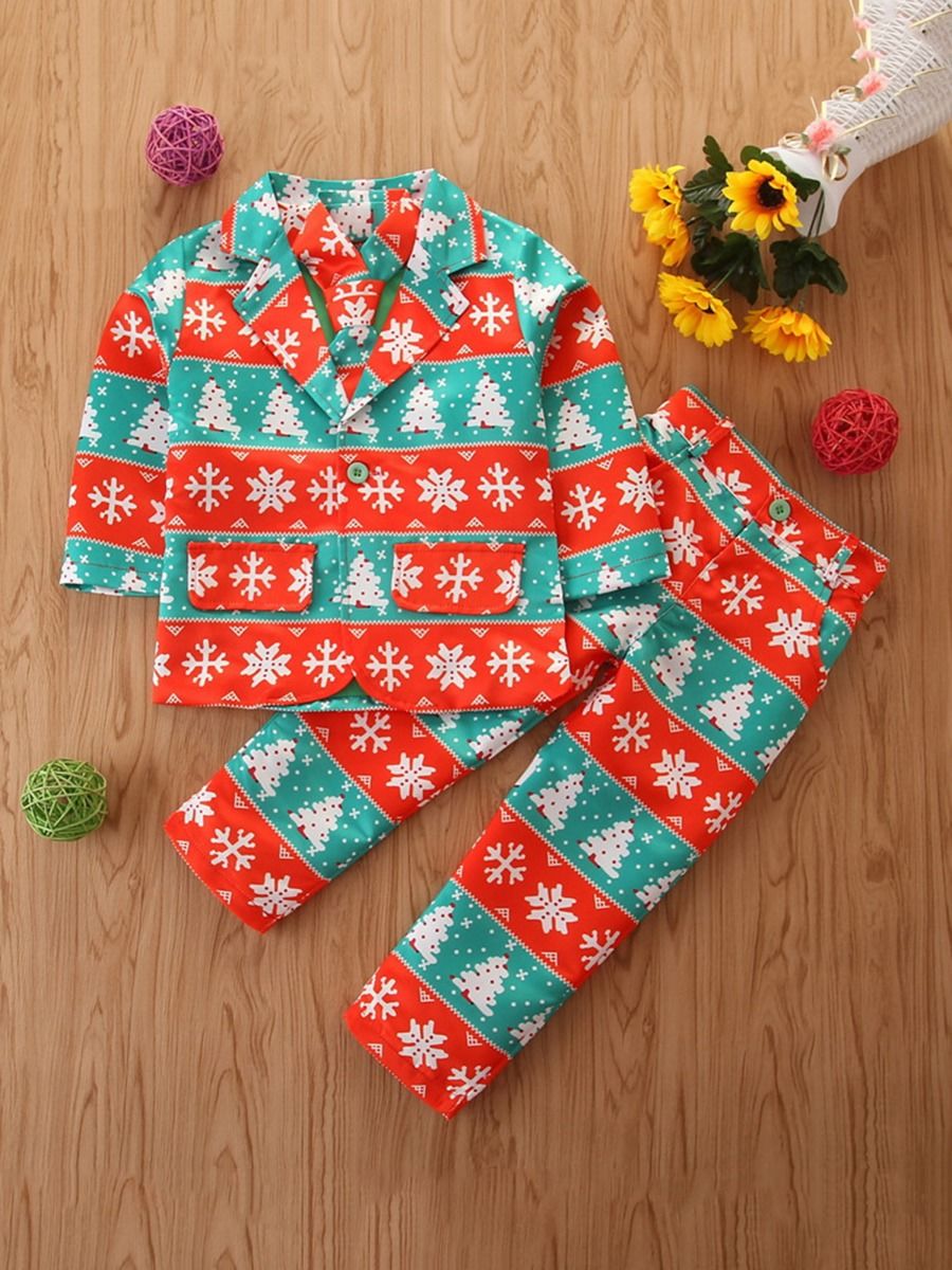 Wholesale 3 Pieces Kid Boy Christmas Snowflake Set Top