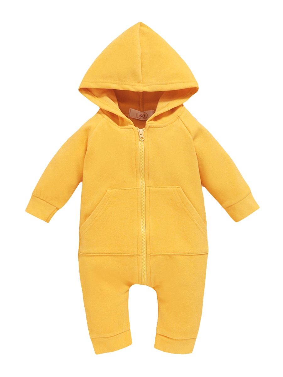 Wholesale Baby Solid Color Zip Up Hooded Jumpsuit 20101