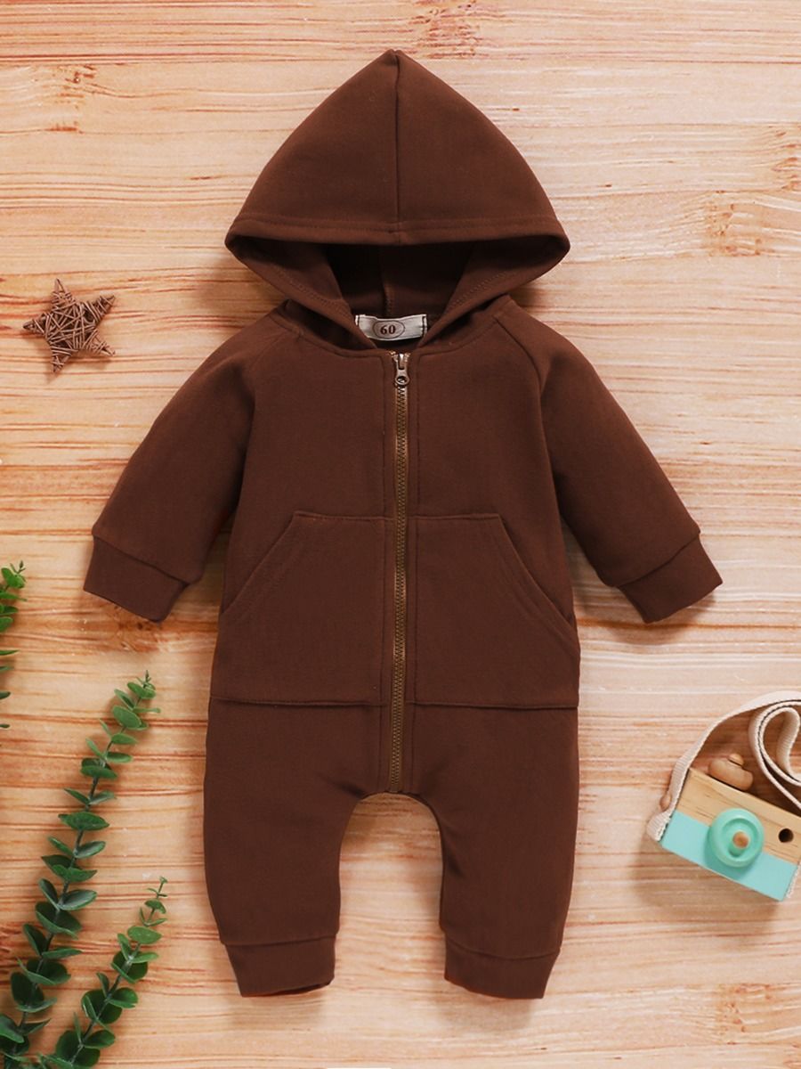 Wholesale Baby Solid Color Zip Up Hooded Jumpsuit 20101