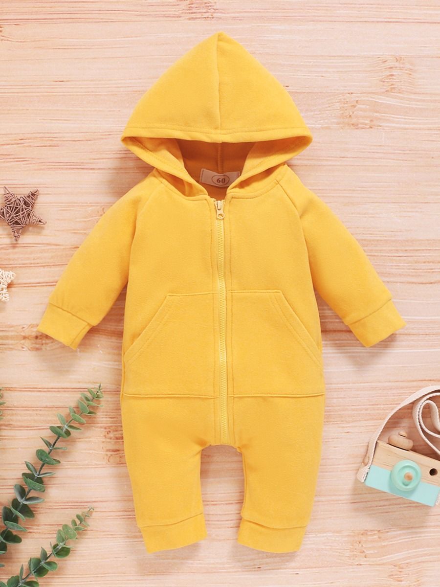 Wholesale Baby Solid Color Zip Up Hooded Jumpsuit 20101