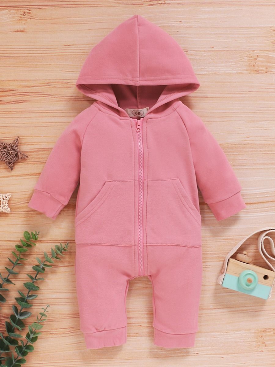Wholesale Baby Solid Color Zip Up Hooded Jumpsuit 20101