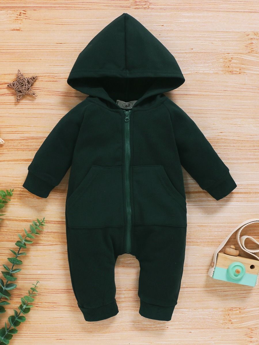 Wholesale Baby Solid Color Zip Up Hooded Jumpsuit 20101