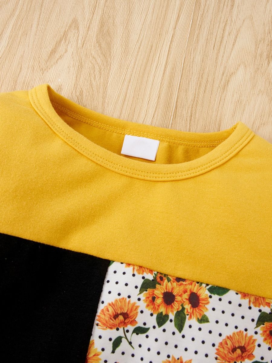 Wholesale 2-Pieces Kid Girl Floral Color Blocking Top