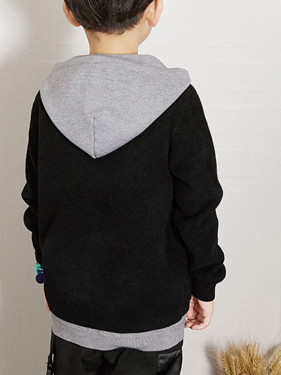 Wholesale Kid Boy Solid Color Knit Hoodie 201103466 - k