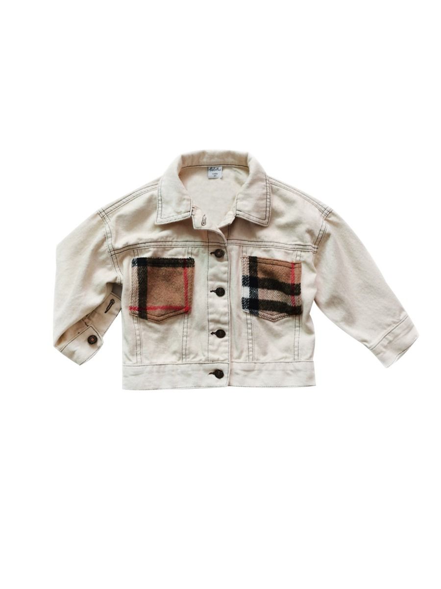 Wholesale Kid Girl Checked Pocket Denim Jacket 20120392