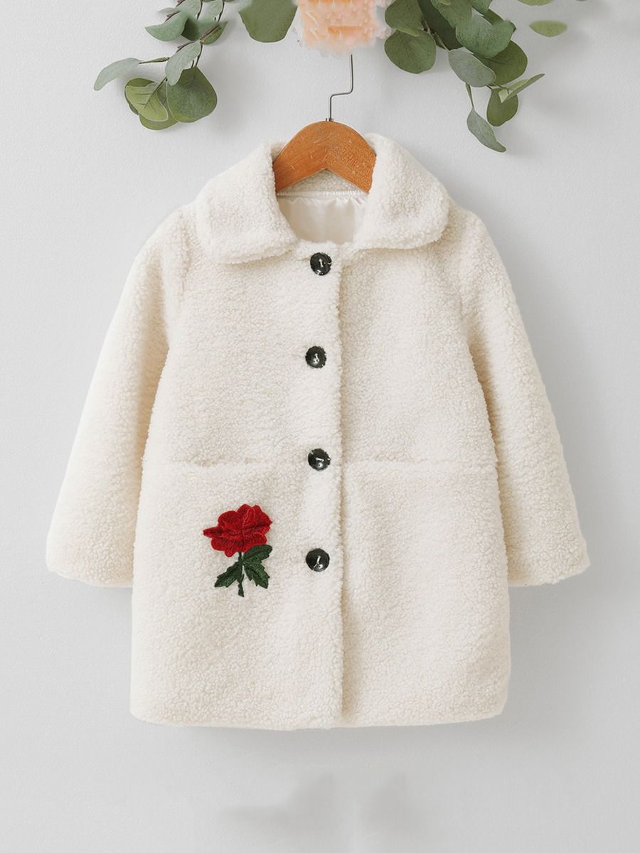 Wholesale Kid Girl Single-Breasted Flower Teddy Fleece