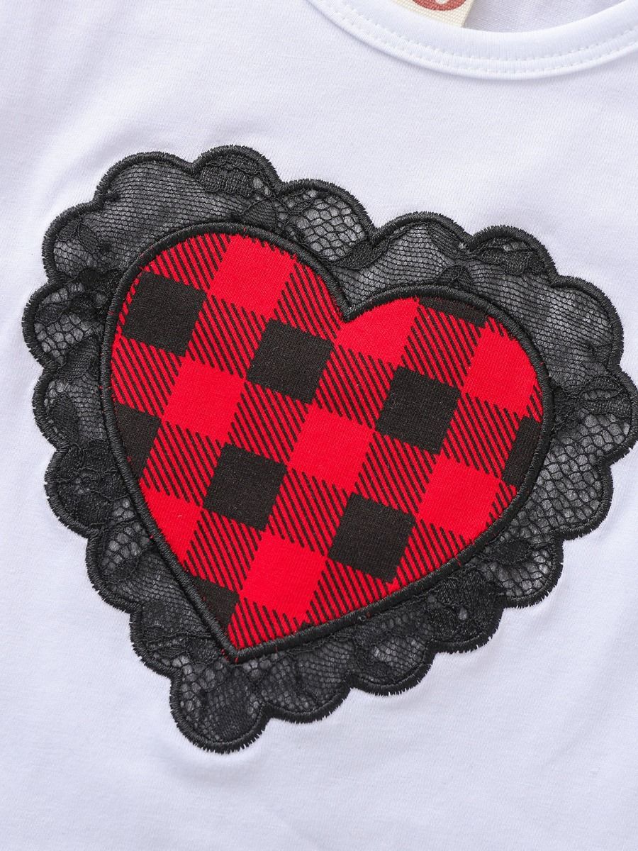 Wholesale 3 Pieces Kid Girl Love Heart Checked Set Top