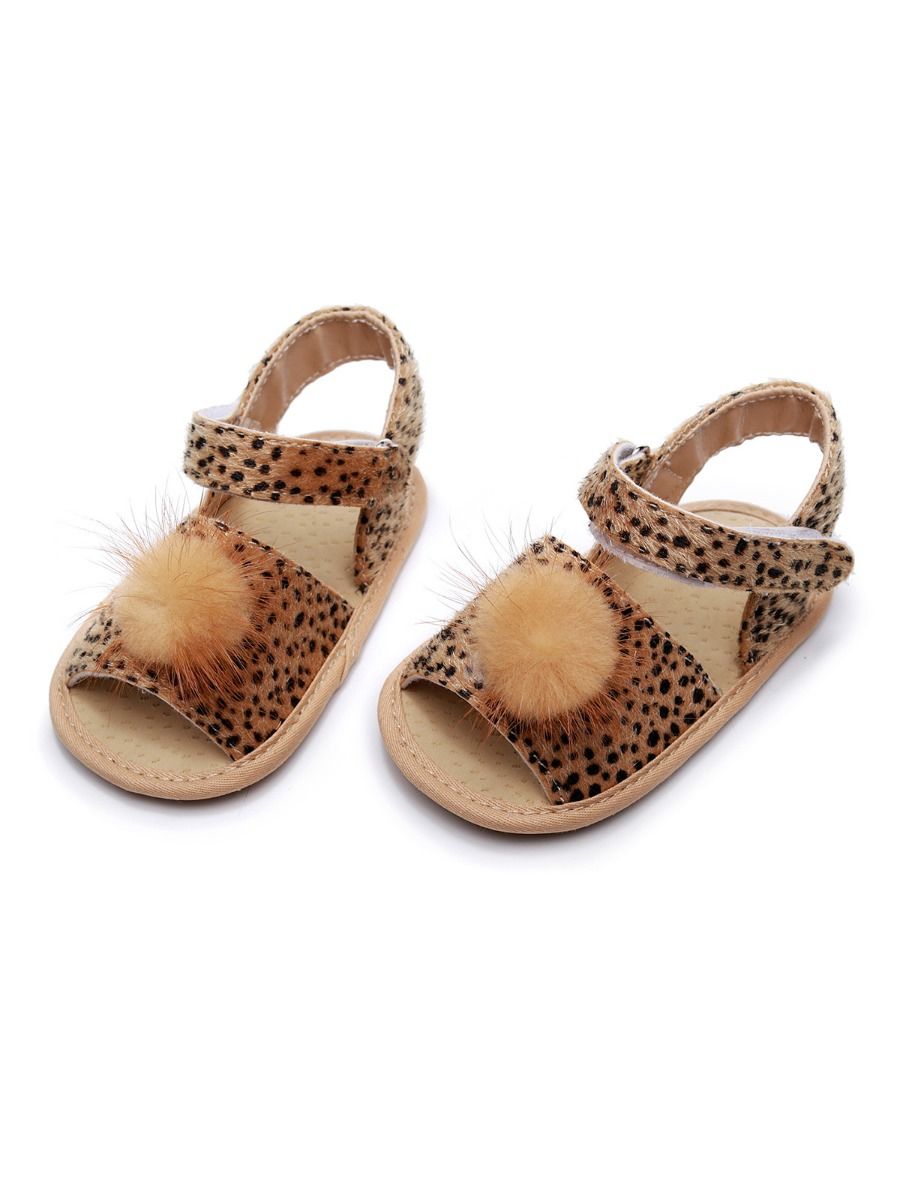 Wholesale Baby Girl Pom Pom Leopard Print Sandal 210116