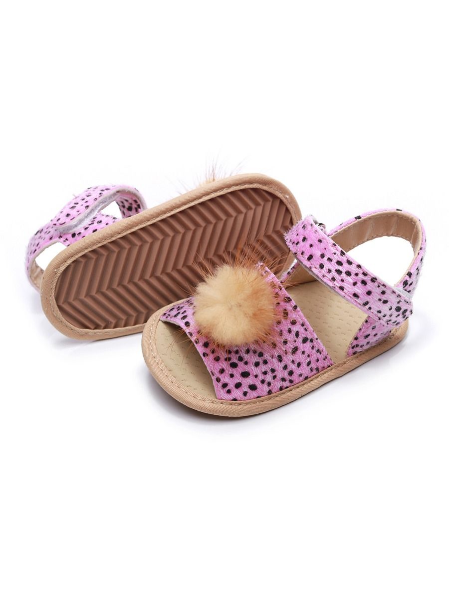 Wholesale Baby Girl Pom Pom Leopard Print Sandal 210116