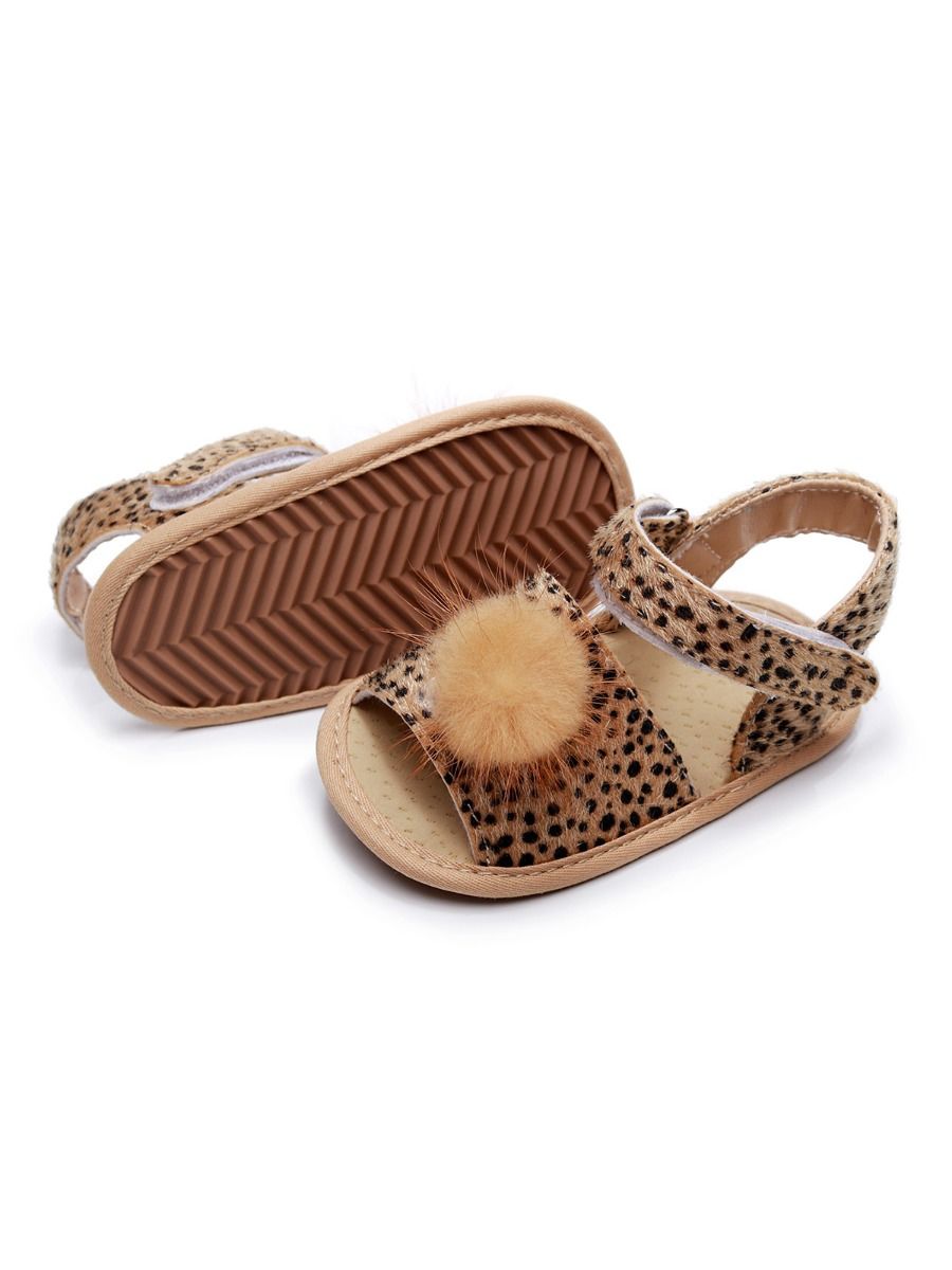 Wholesale Baby Girl Pom Pom Leopard Print Sandal 210116