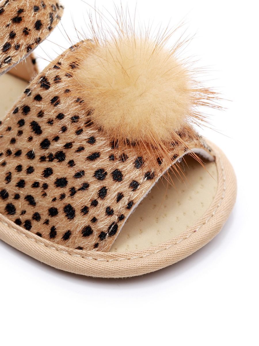 Wholesale Baby Girl Pom Pom Leopard Print Sandal 210116