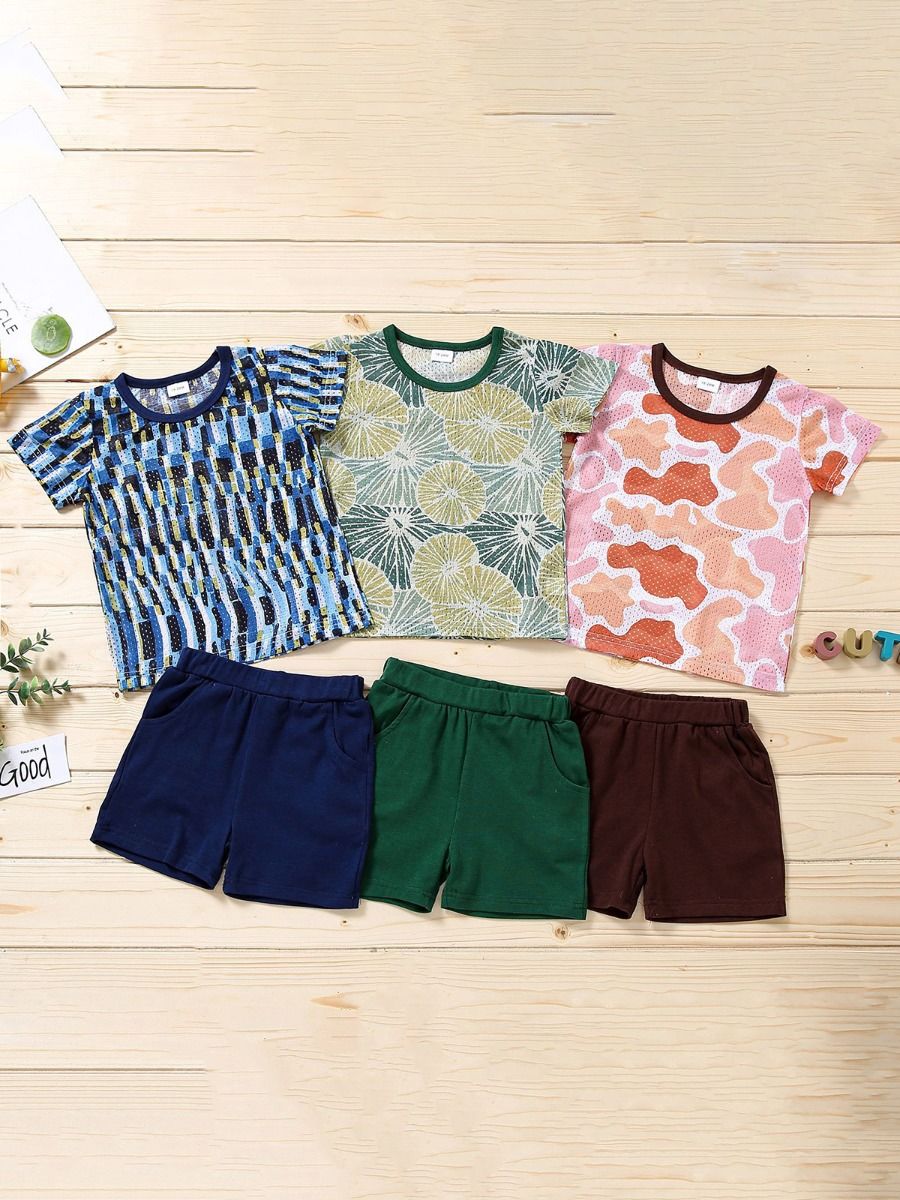 Wholesale 2 Pieces Kid Boy Printed Top And Shorts Set 2