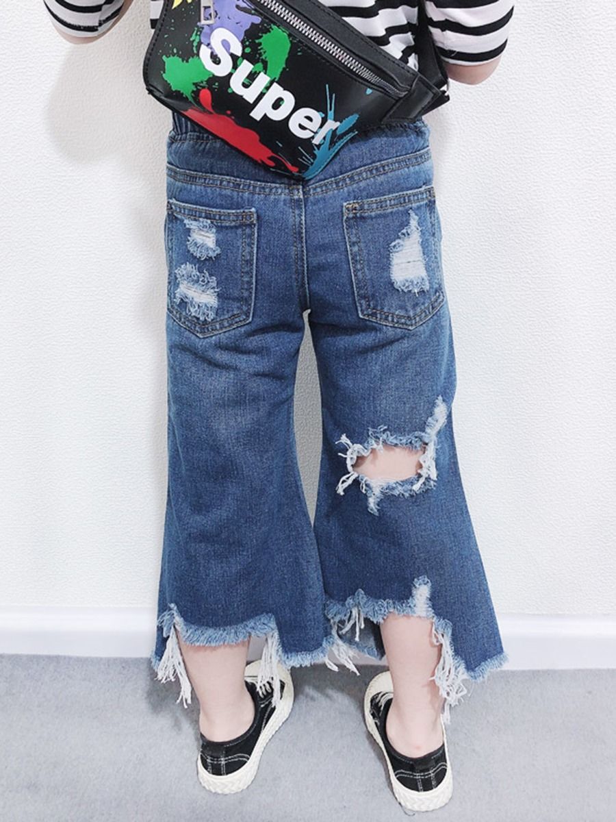 Wholesale Kid Girl Ripped Denim Flared Pants 210322670