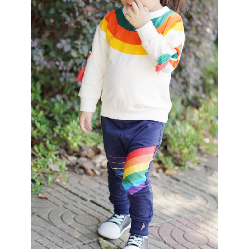 Wholesale Rainbow Color Tassel Baby Little Girl Jumper