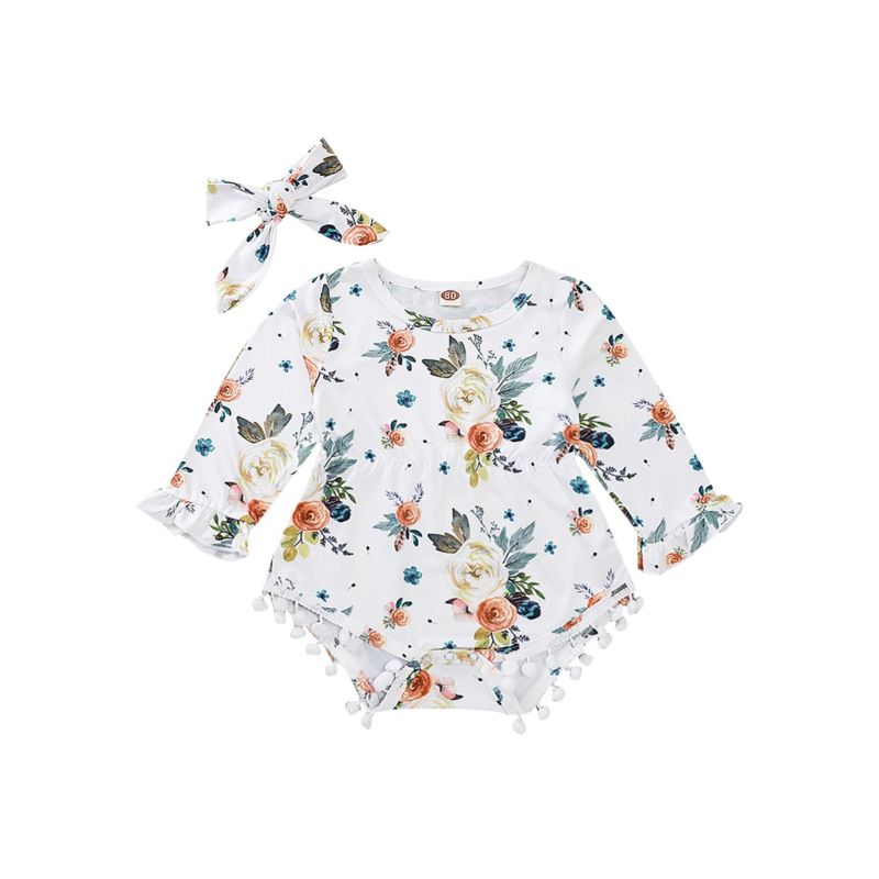 Wholesale 2-Piece Spring Baby Girl Pom Flower Bodysuit