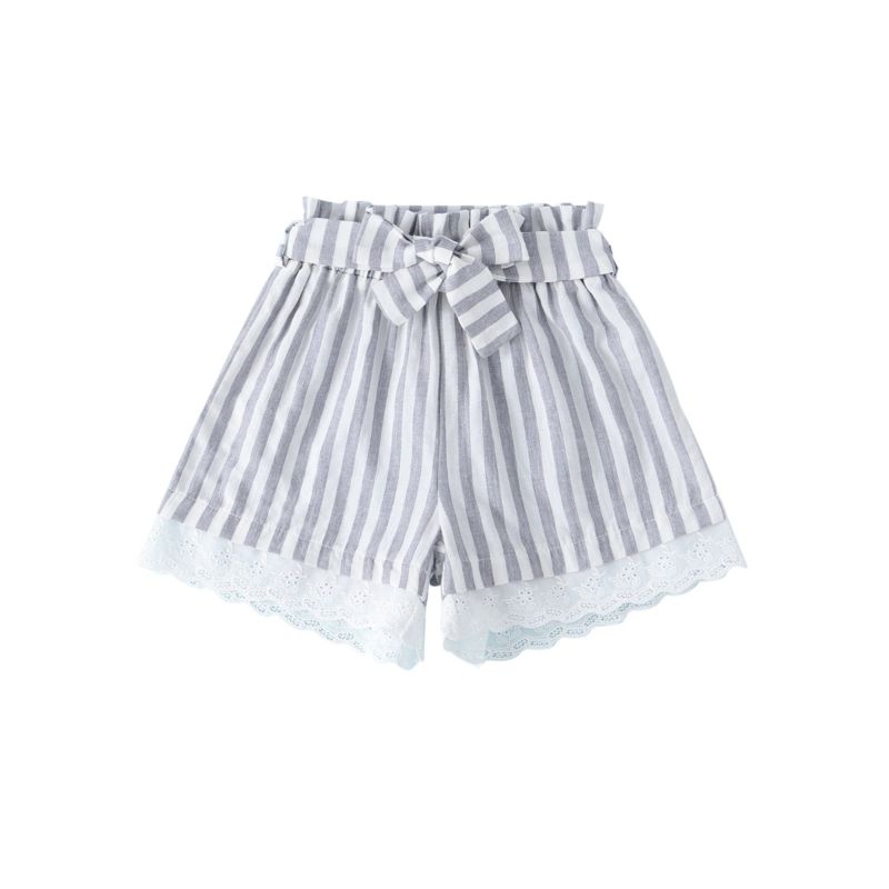 Wholesale Trend Girl Lace Decor Stripe Grey Shorts 2005