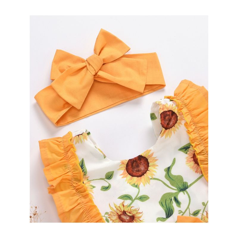 Wholesale 2-Piece Ruffle Sleeve Bowknot Sunflower Baby