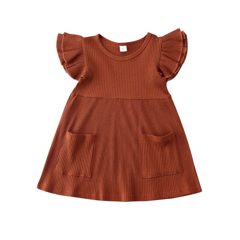 Wholesale Little Girl Solid Color Flutter Sleeve Ribbed