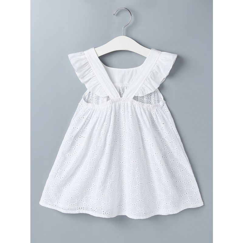 Wholesale Little Girl Hollow Out Backless White Dress 2