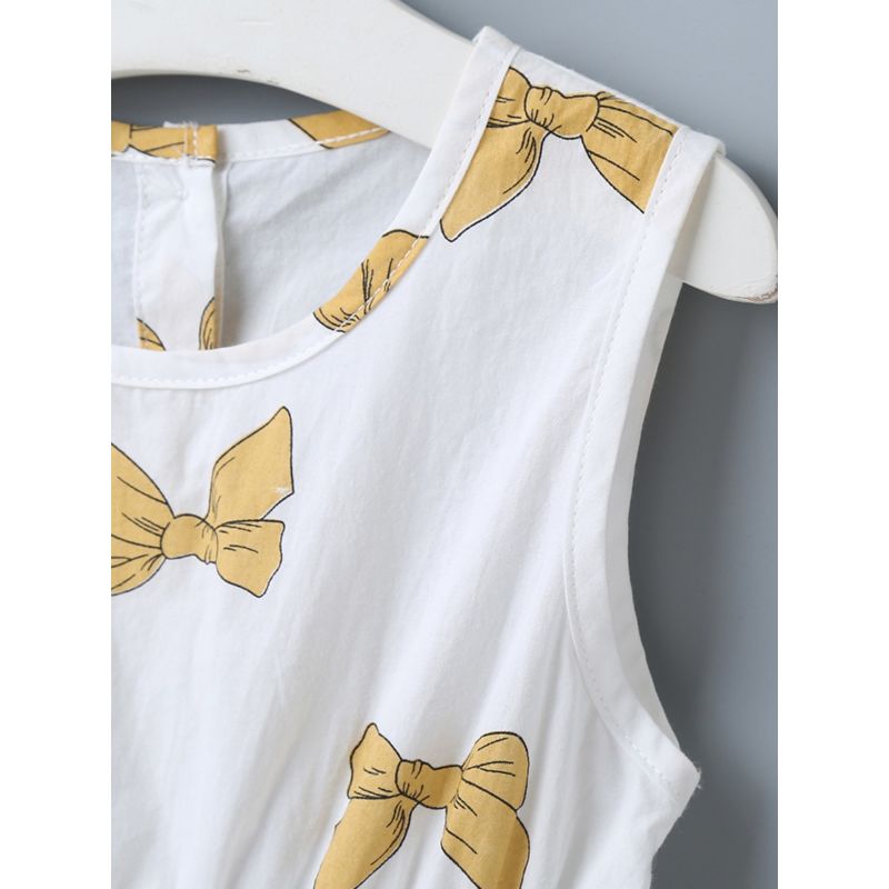 Wholesale Kid Girl Bow Print Ruffle Hem Sleeveless Dres