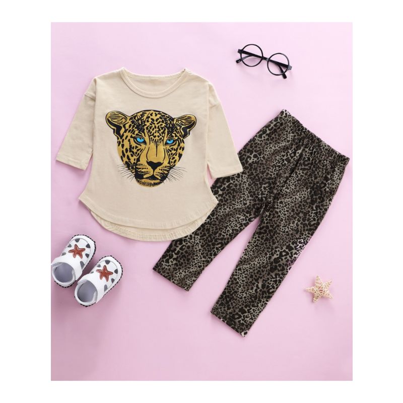 Wholesale 2 Pieces Little Girls Leopard Print Set Long