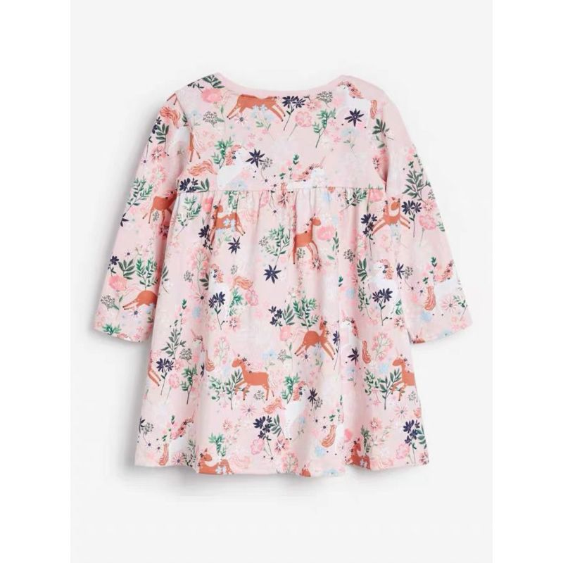 Wholesale Autumn Kid Girl Horse Plant Print Pink Dress