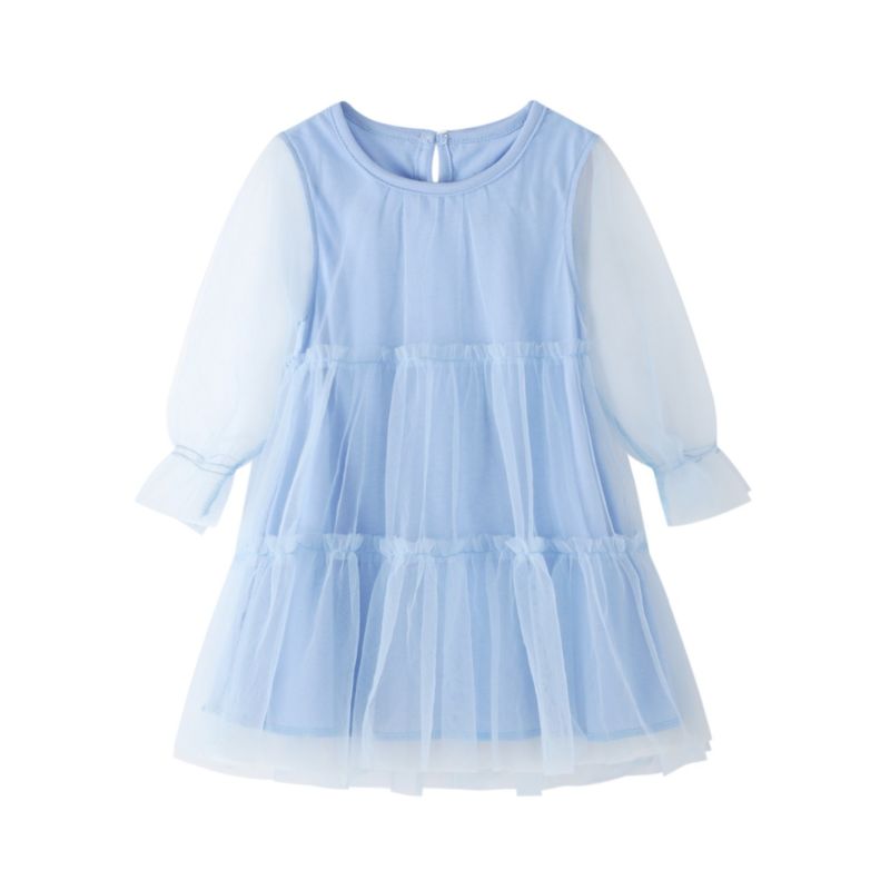 Wholesale Kid Girl Semi Sheer Solid Color Mesh Dress 20