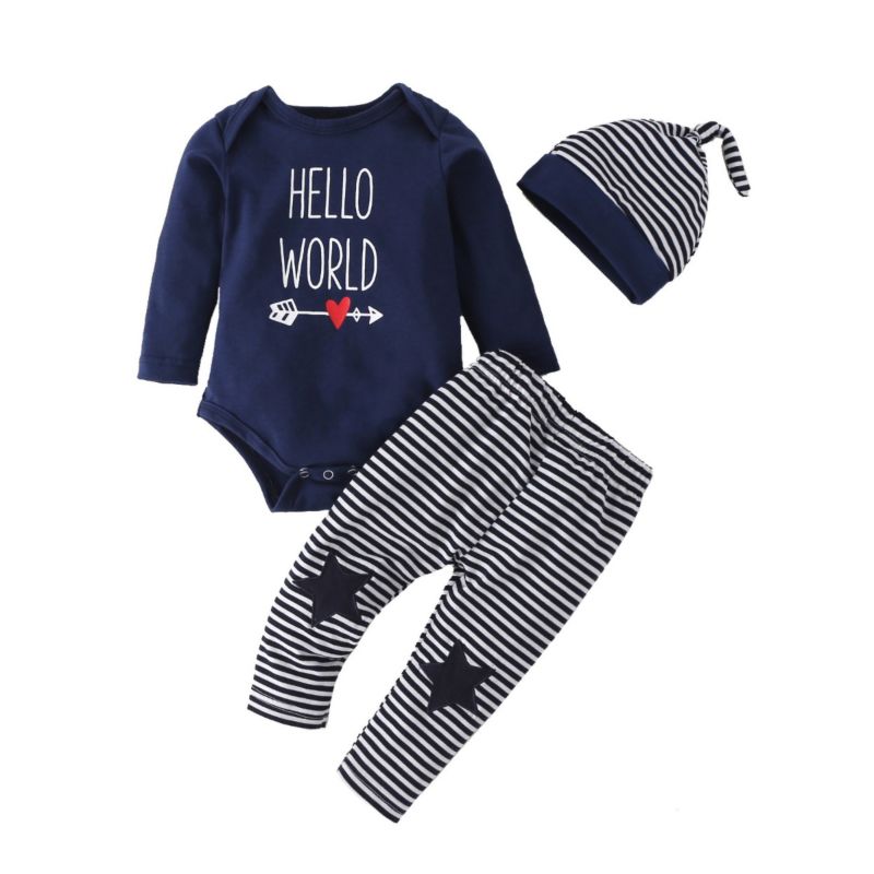 Wholesale 3 Pieces Baby Hello World Bodysuit & Stripe S