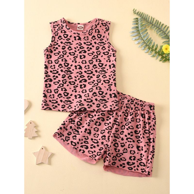 Wholesale 2 Pieces Kid Girl Leopard Print Set Tank Top