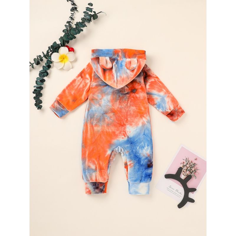 Wholesale Baby Tie Dye Kangaroo Pocket Hooded Jumpsuit