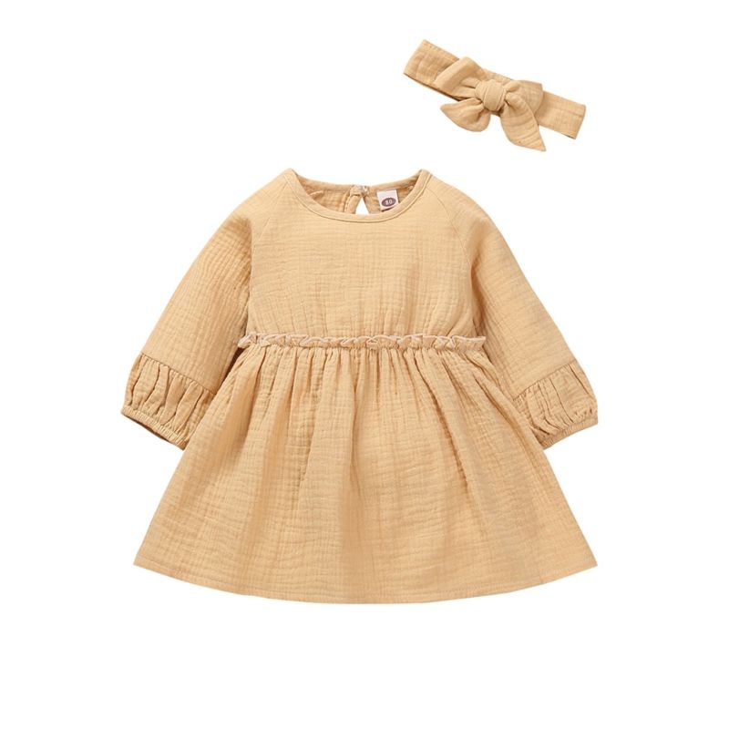 Wholesale 2 Pieces Baby Girl Muslin Dress With Headband