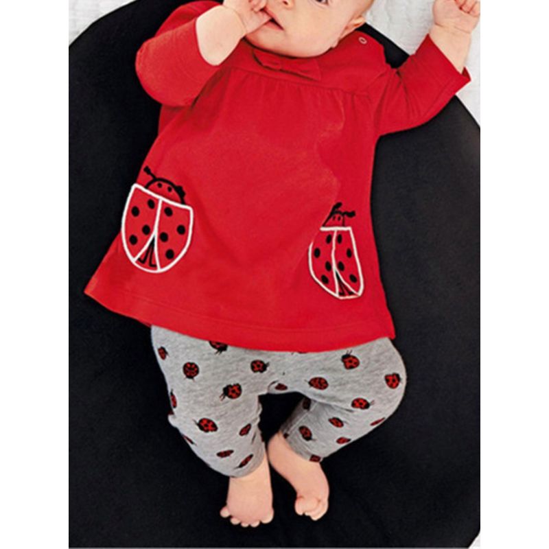 Wholesale 2 Pieces Infant Toddler Girl Ladybug Set Red