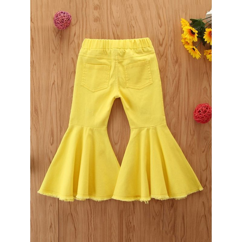 Wholesale Kid Girl Ripped Solid Color Denim Flared Pant