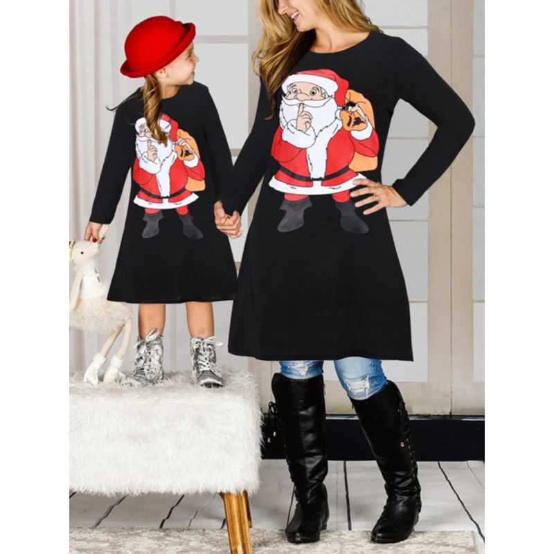 Wholesale Mother And Daughter Christmas Santa Print Dre