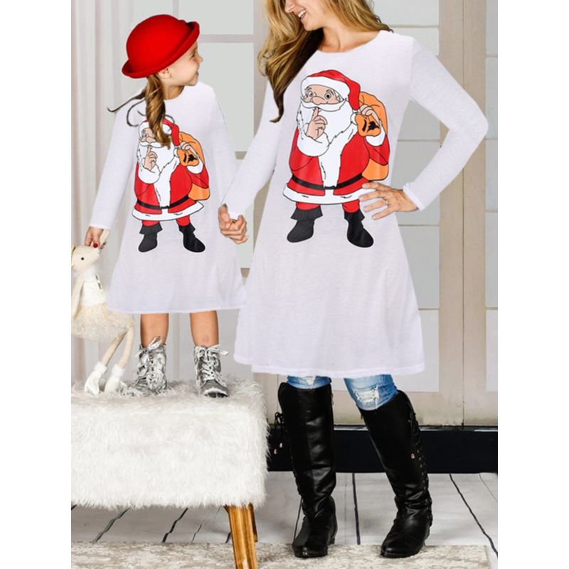 Wholesale Mother And Daughter Christmas Santa Print Dre
