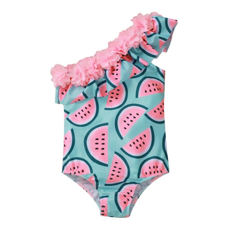 Wholesale Kid Girl Printed Ruffle One Shoulder One-piec