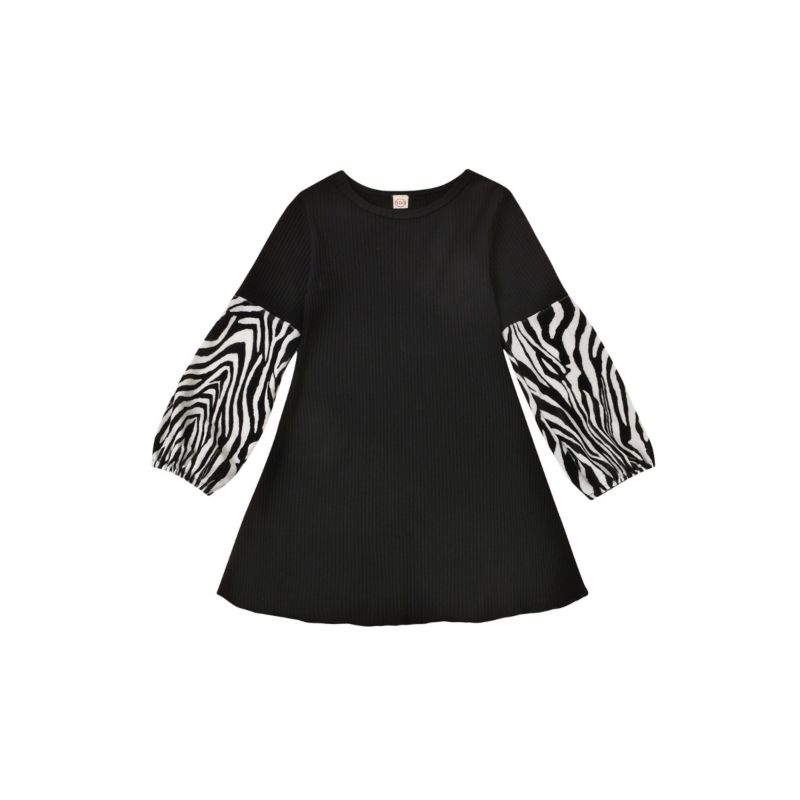Wholesale Kid Girl Zebra Sleeve Ribbed Dress 201228296