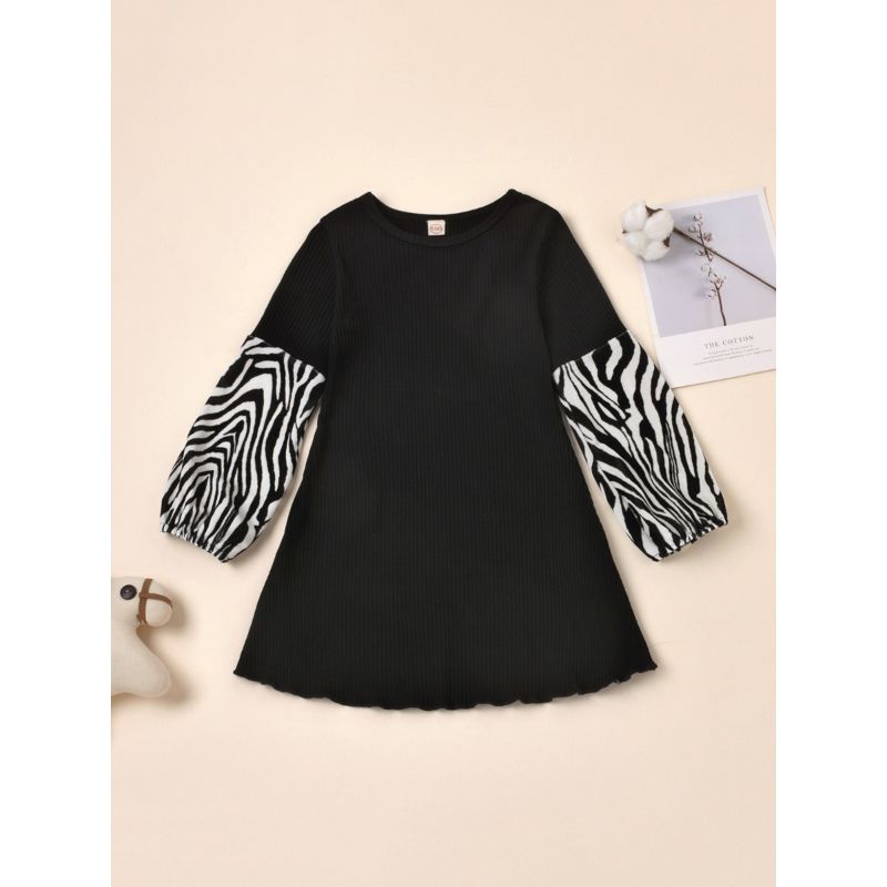 Wholesale Kid Girl Zebra Sleeve Ribbed Dress 201228296