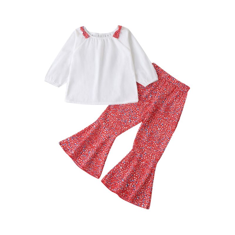 Wholesale 2 Pieces Kid Girl Off Shoulder Top And Print