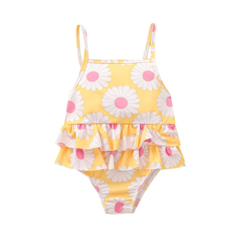 Wholesale Girls Floral Print Ruffle Trim One Piece Swim