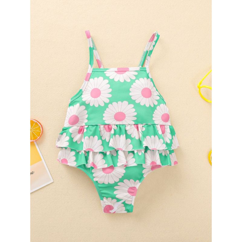 Wholesale Girls Floral Print Ruffle Trim One Piece Swim