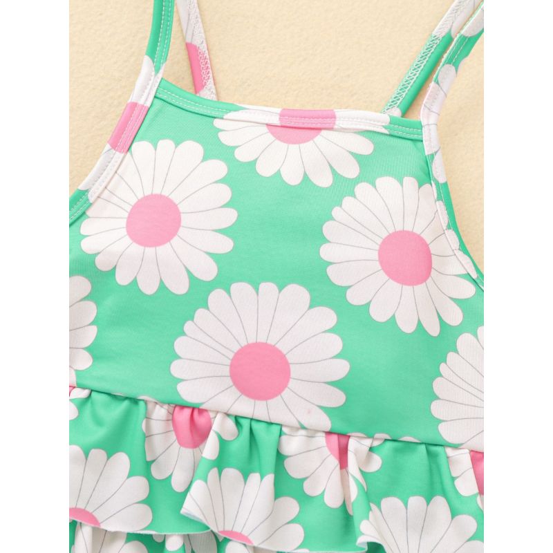 Wholesale Girls Floral Print Ruffle Trim One Piece Swim