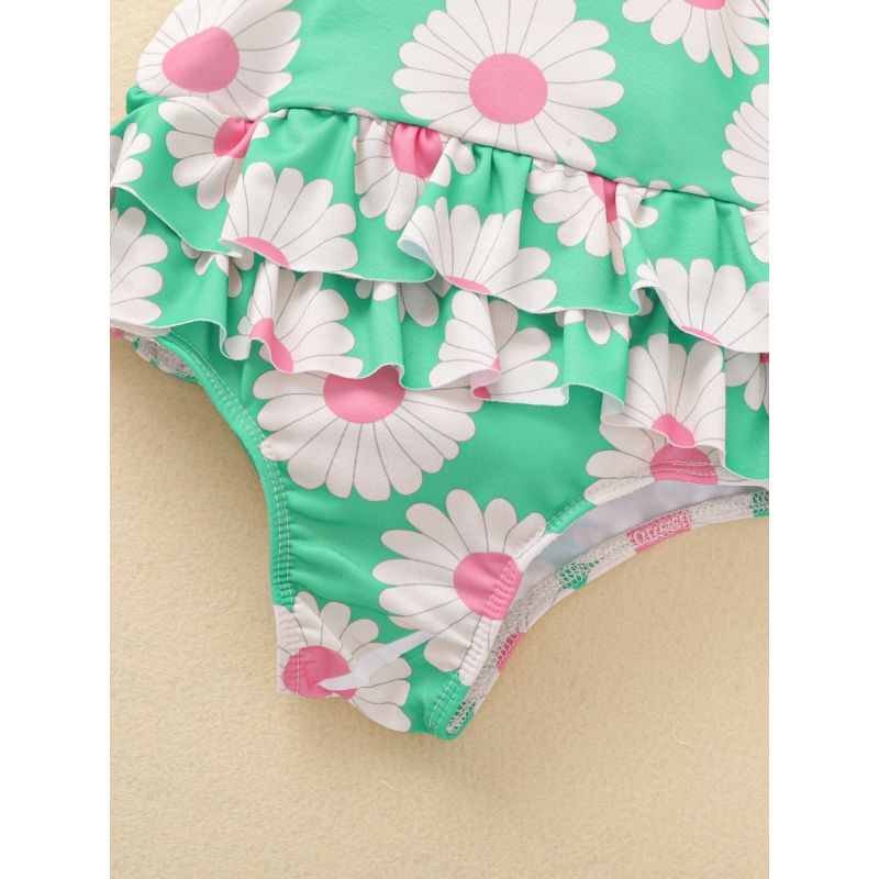 Wholesale Girls Floral Print Ruffle Trim One Piece Swim