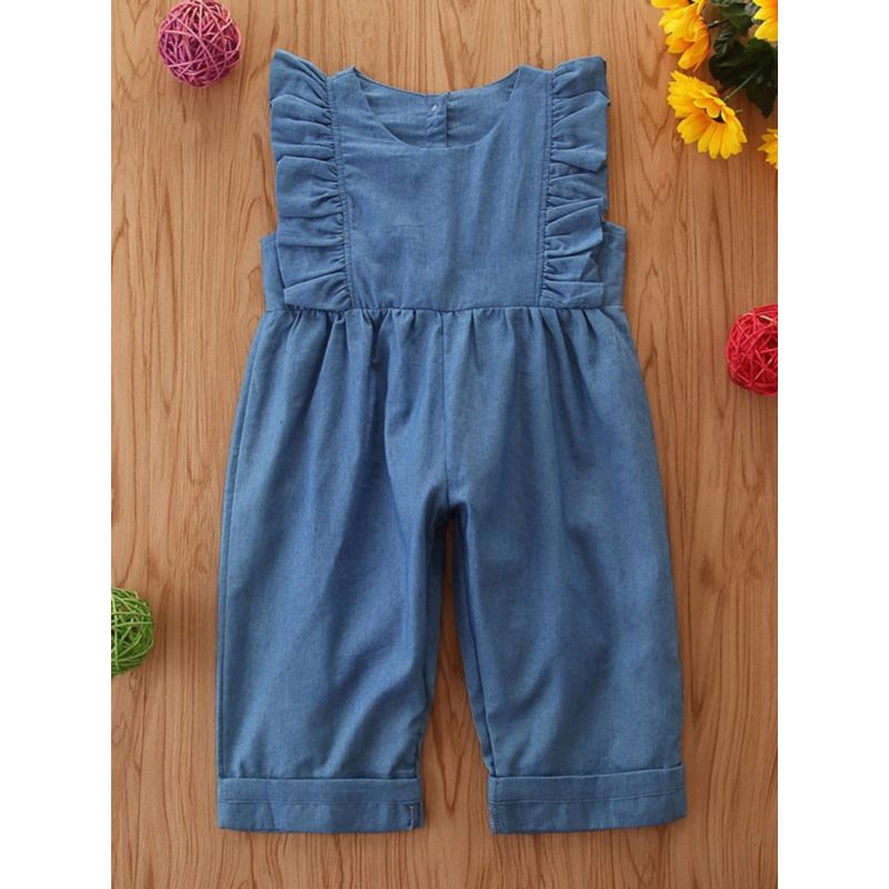 Wholesale Kid Girl Flutter Sleeve Denim Jumpsuit 200815